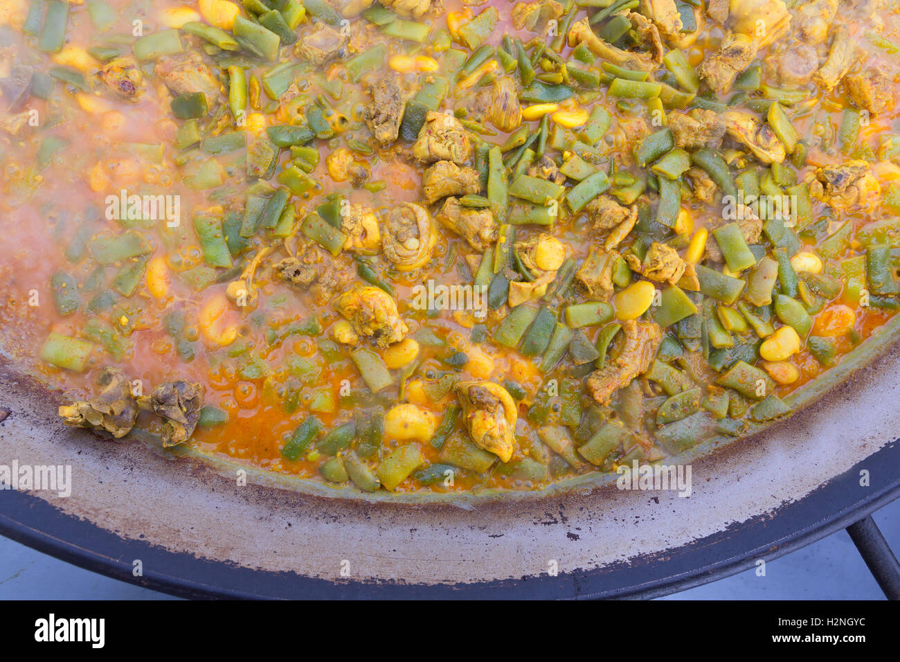 Cooking paella typical from Valencia Spain recipe with rice Stock Photo ...