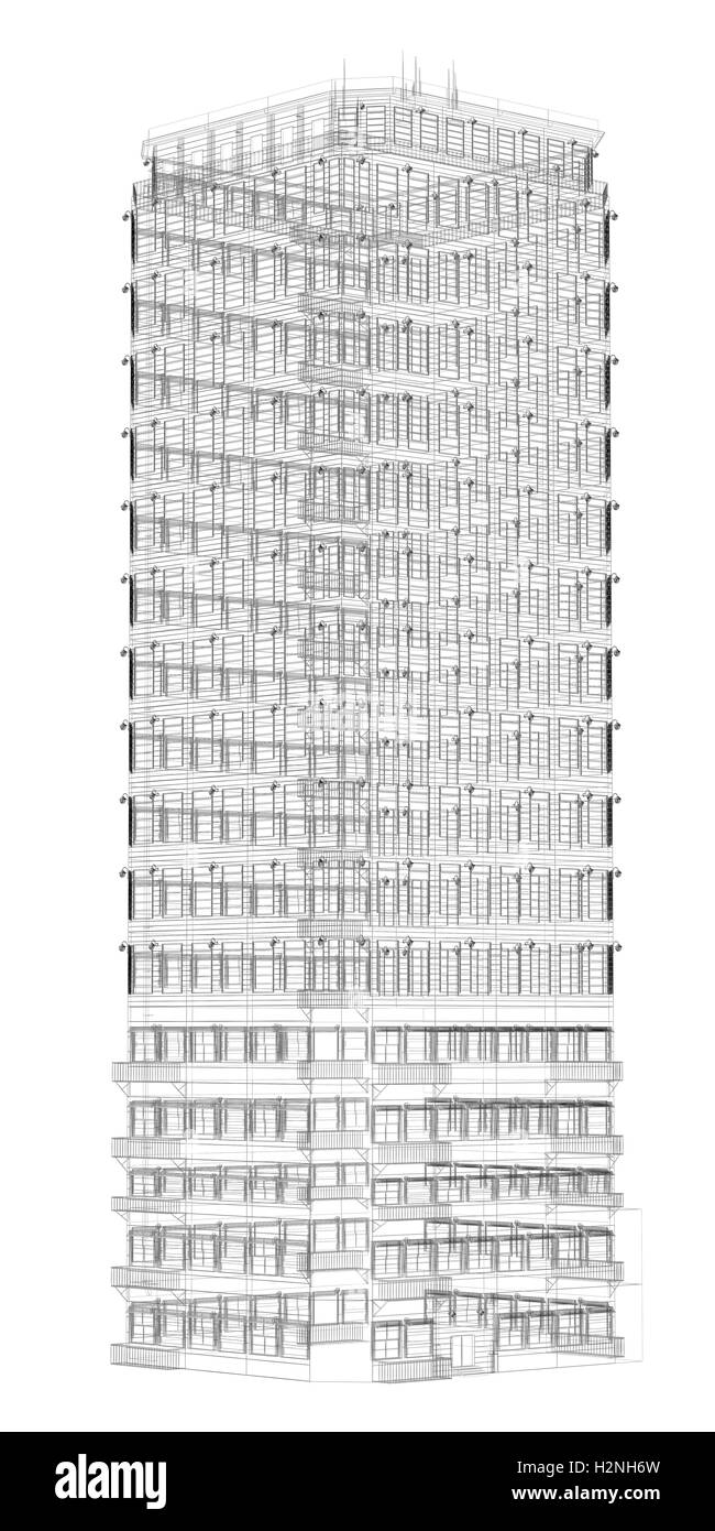 Highly detailed building. Wire-frame render Stock Photo - Alamy