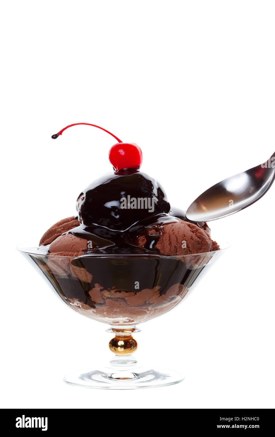 Chocolate Sundae With Cherry Stock Photo - Alamy
