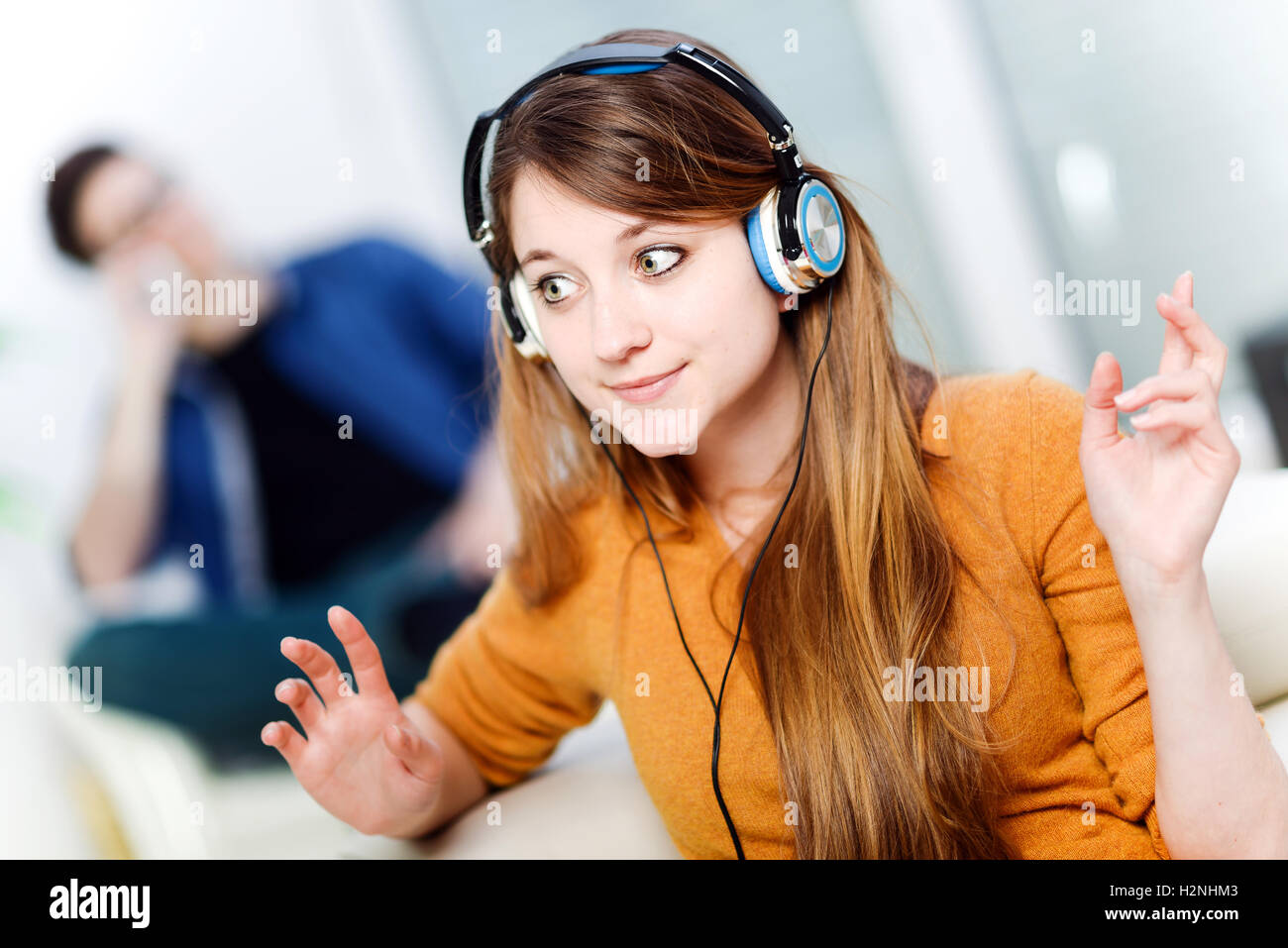 Couple music listening boring hi-res stock photography and images - Alamy
