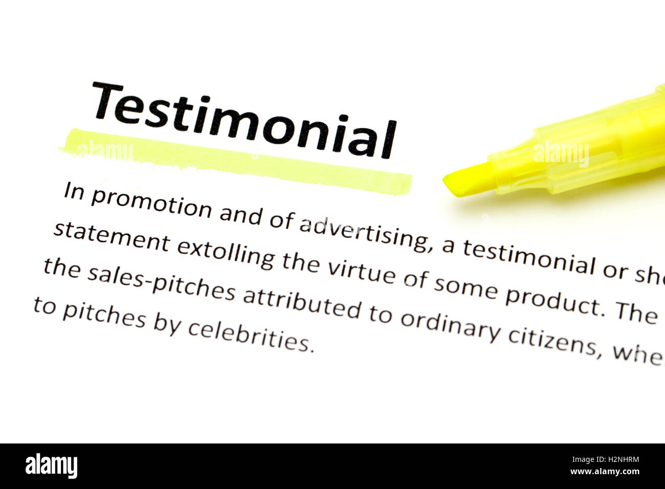 Definition of testimonial Stock Photo - Alamy