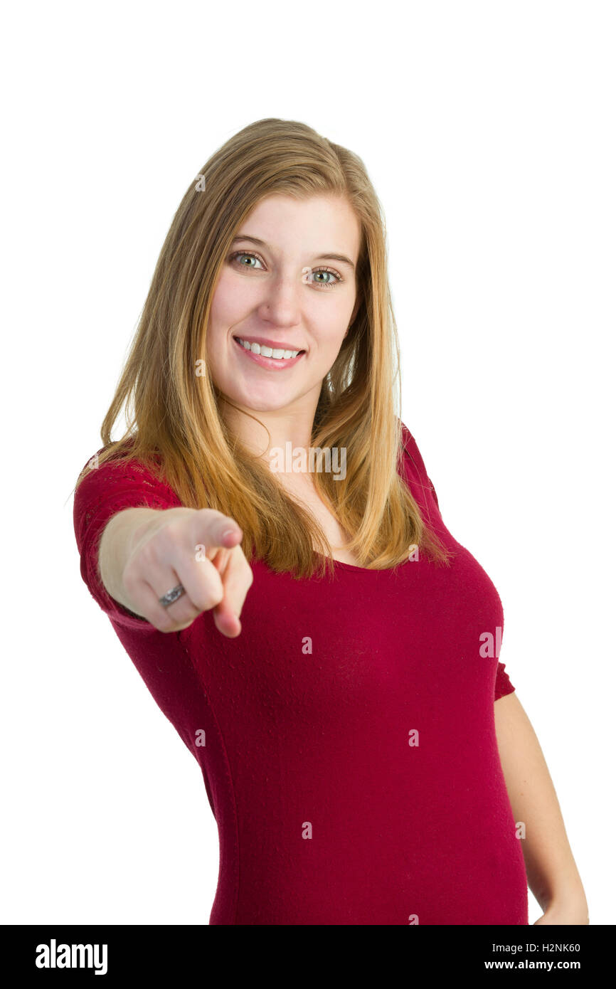 An attractive happy woman pointing at camera Stock Photo - Alamy