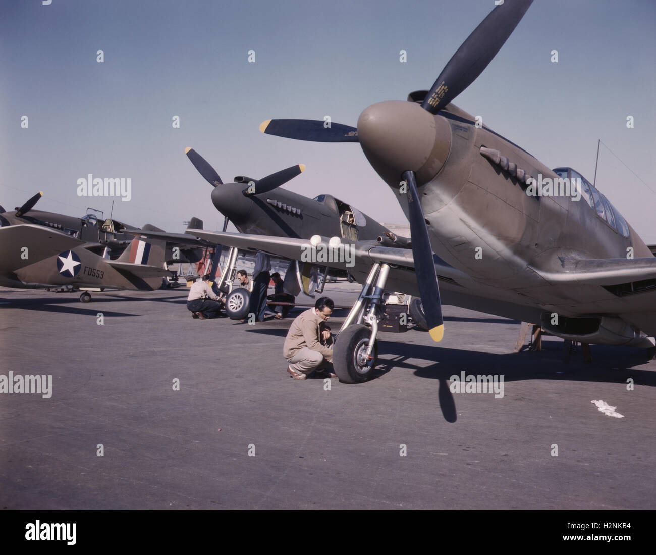 P-51 "Mustang" Fighter Planes Being Prepared for Test Flight, North ...