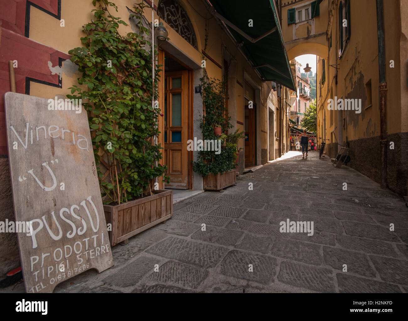 A shopfront in traditional architectural style and walkway, Cinque ...