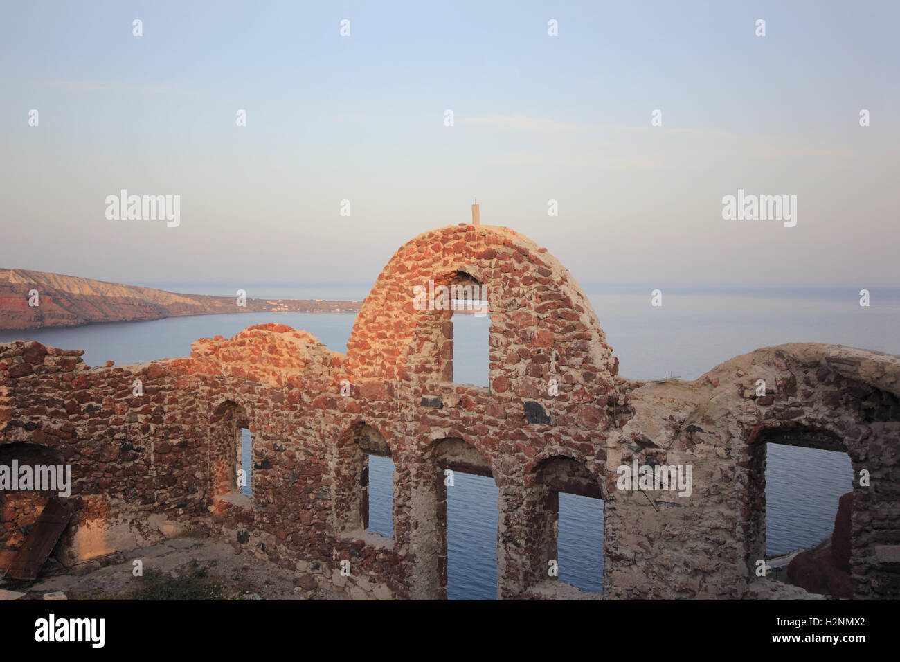 Oia castle at sunrise - Santorini island Greece Stock Photo - Alamy