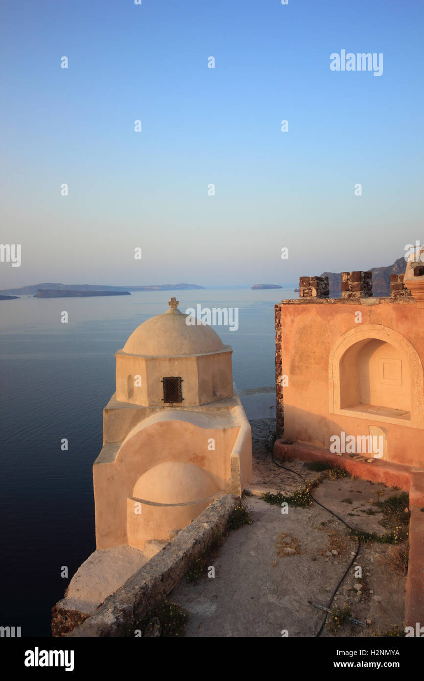 Oia castle at sunrise - Santorini island Greece Stock Photo - Alamy