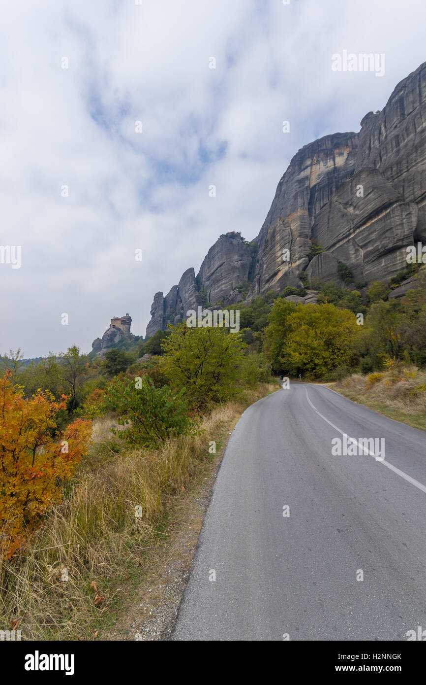 Road in Meteora in Greece with view on the monasteries Stock Photo - Alamy