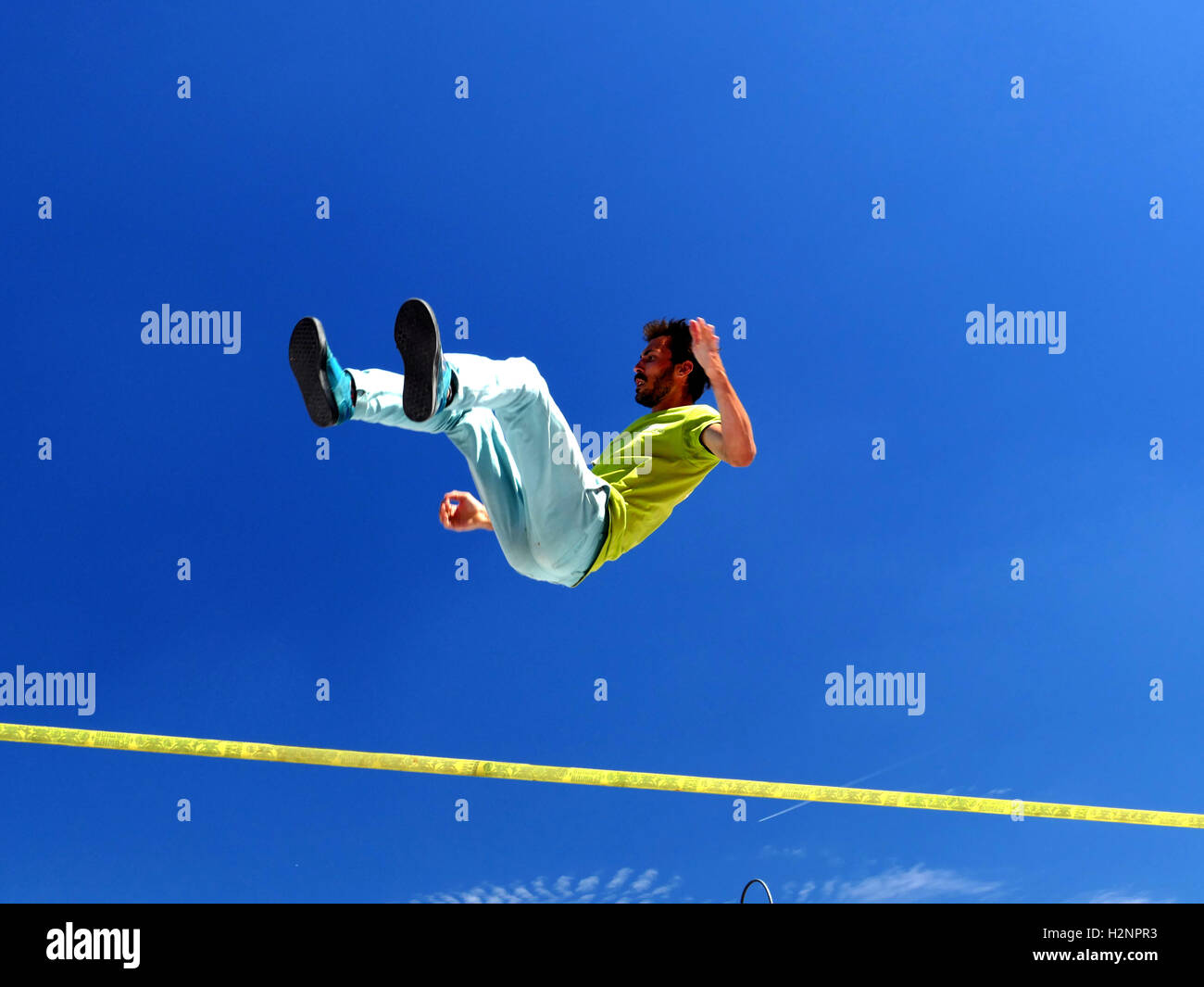 Slackliner compete in Slackline sport festival Munich Germany Europe ...