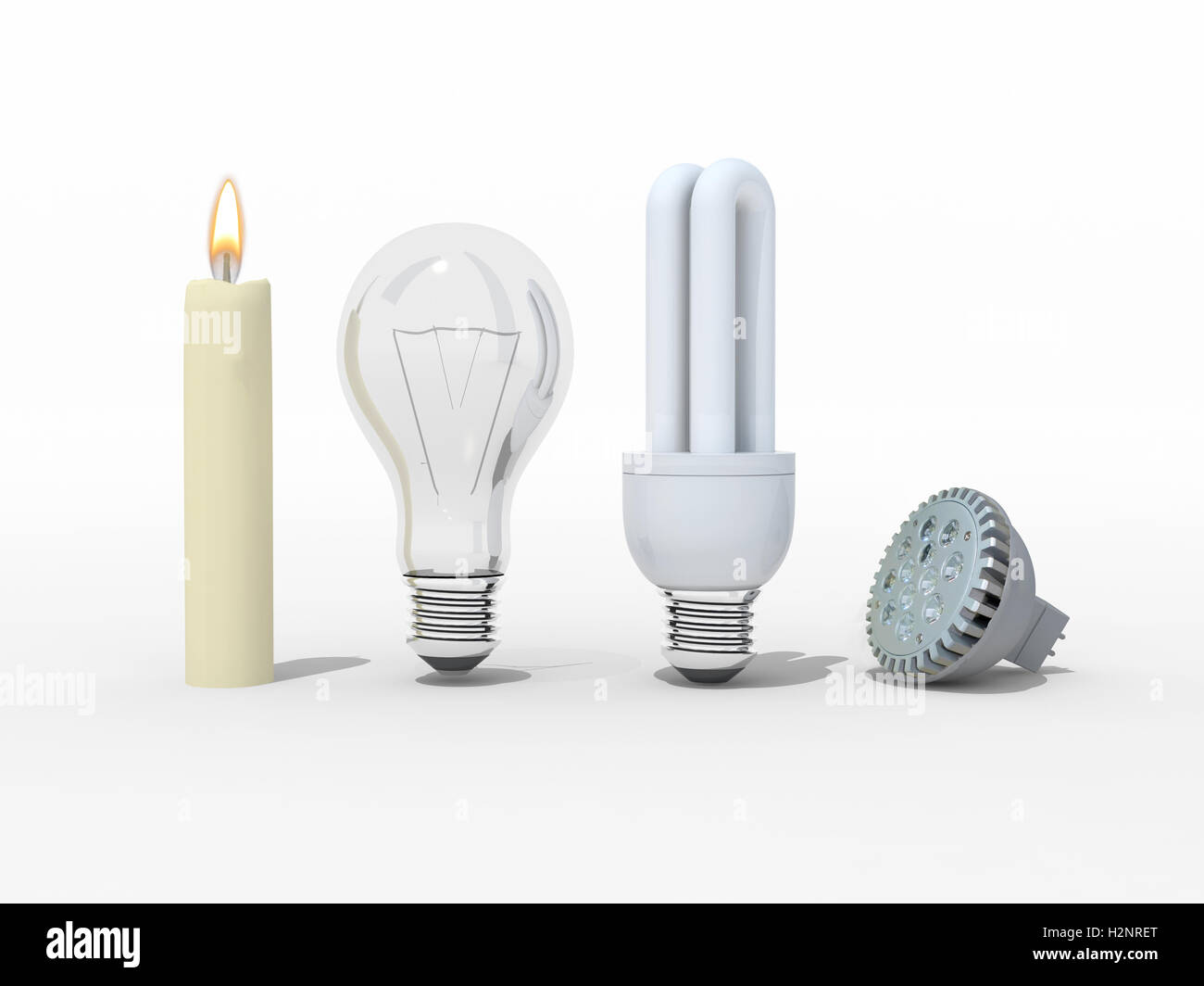 Candle, incandescent light bulb, compact fluorescent and light emitting ...