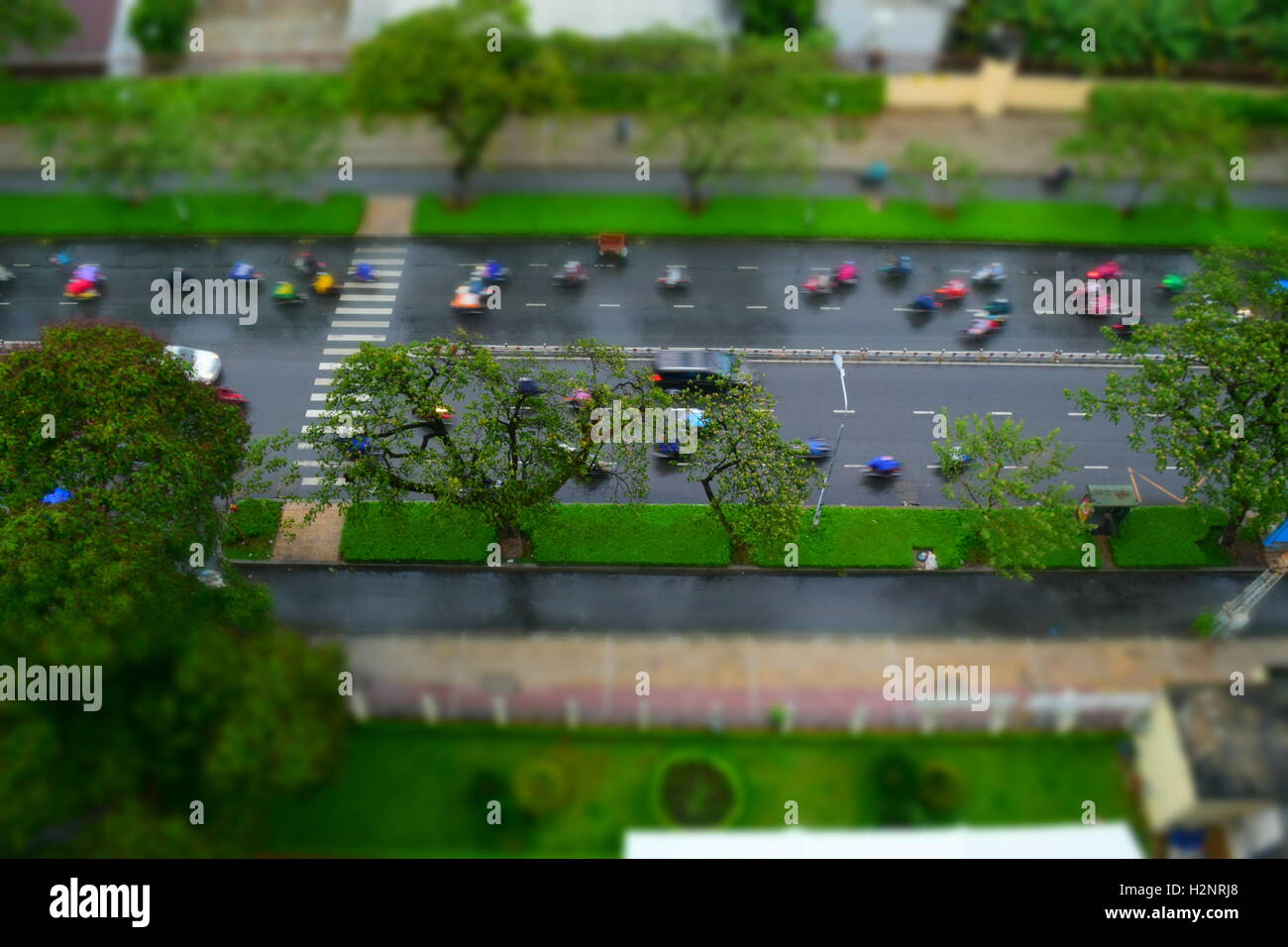 aerial view city street with many vehicle in vietnam Stock Photo - Alamy