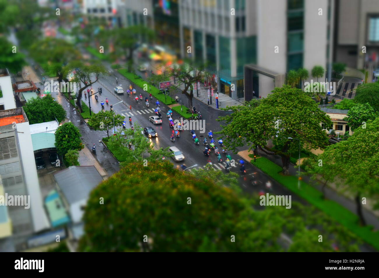 aerial view city street with many vehicle in vietnam Stock Photo - Alamy