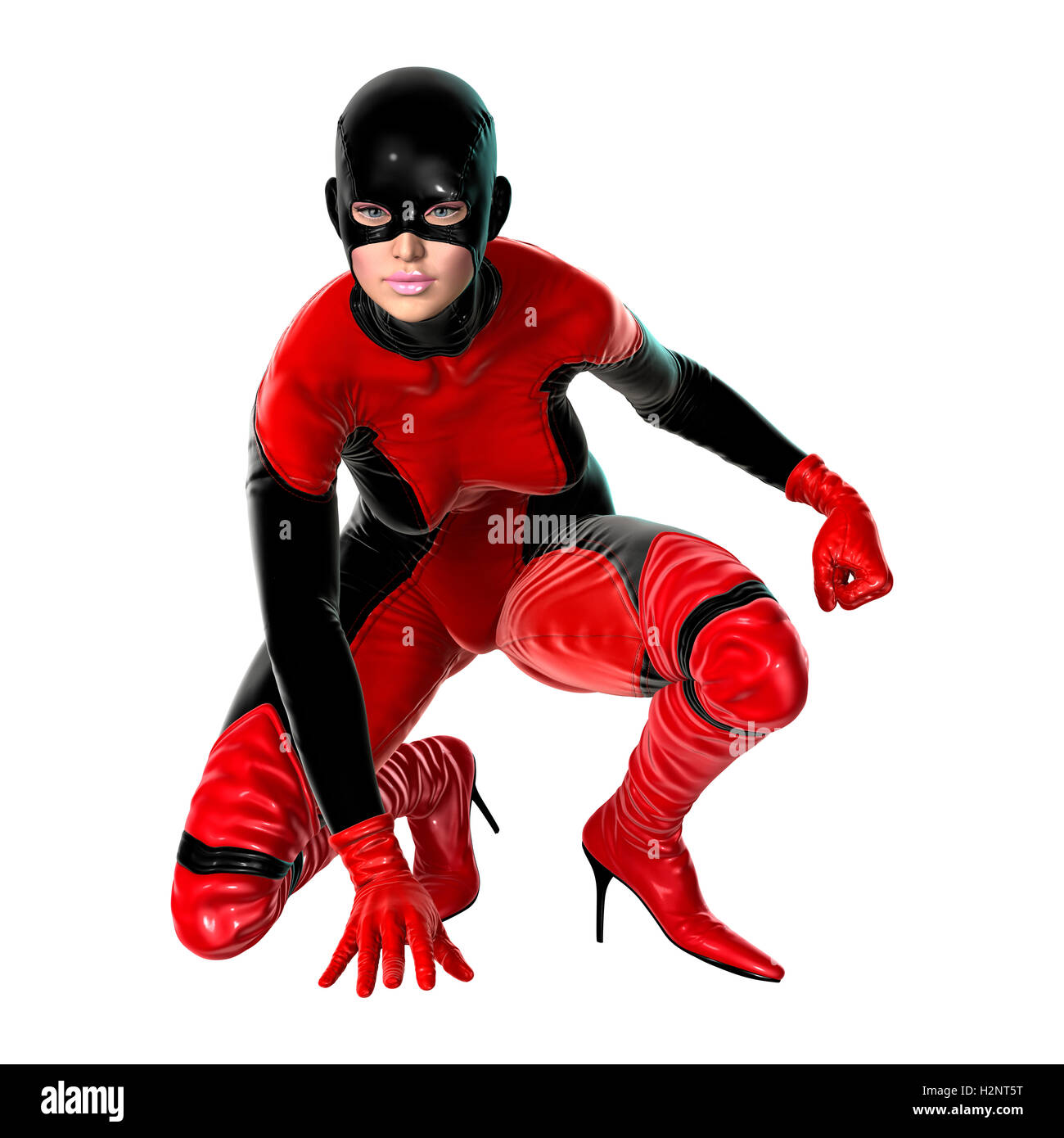 3D rendering of a female superhero isolated on white background Stock ...