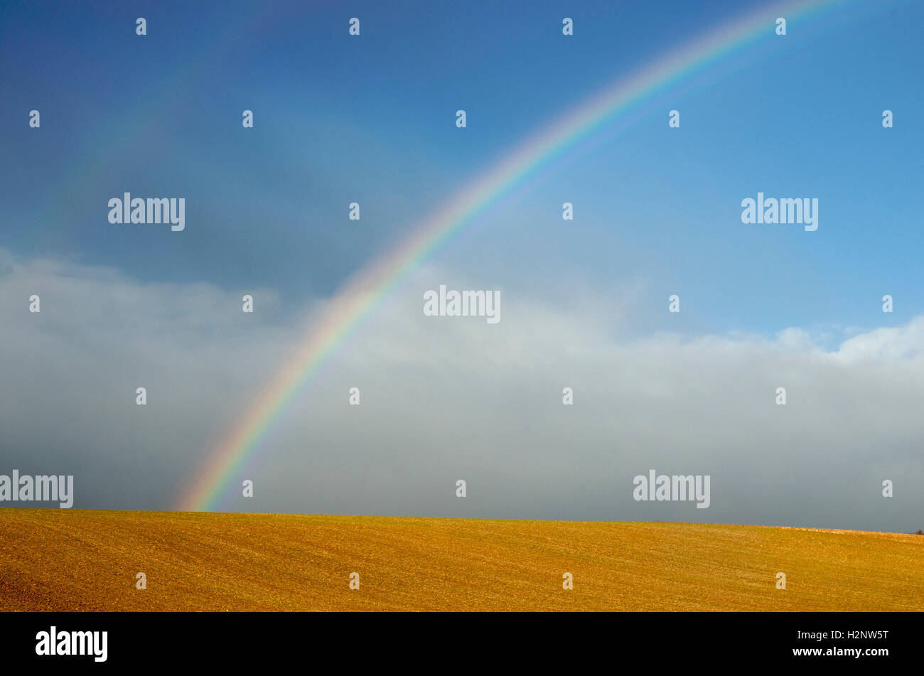 Rainbow over countryside, Region Auvergne, France, Europe Stock Photo ...