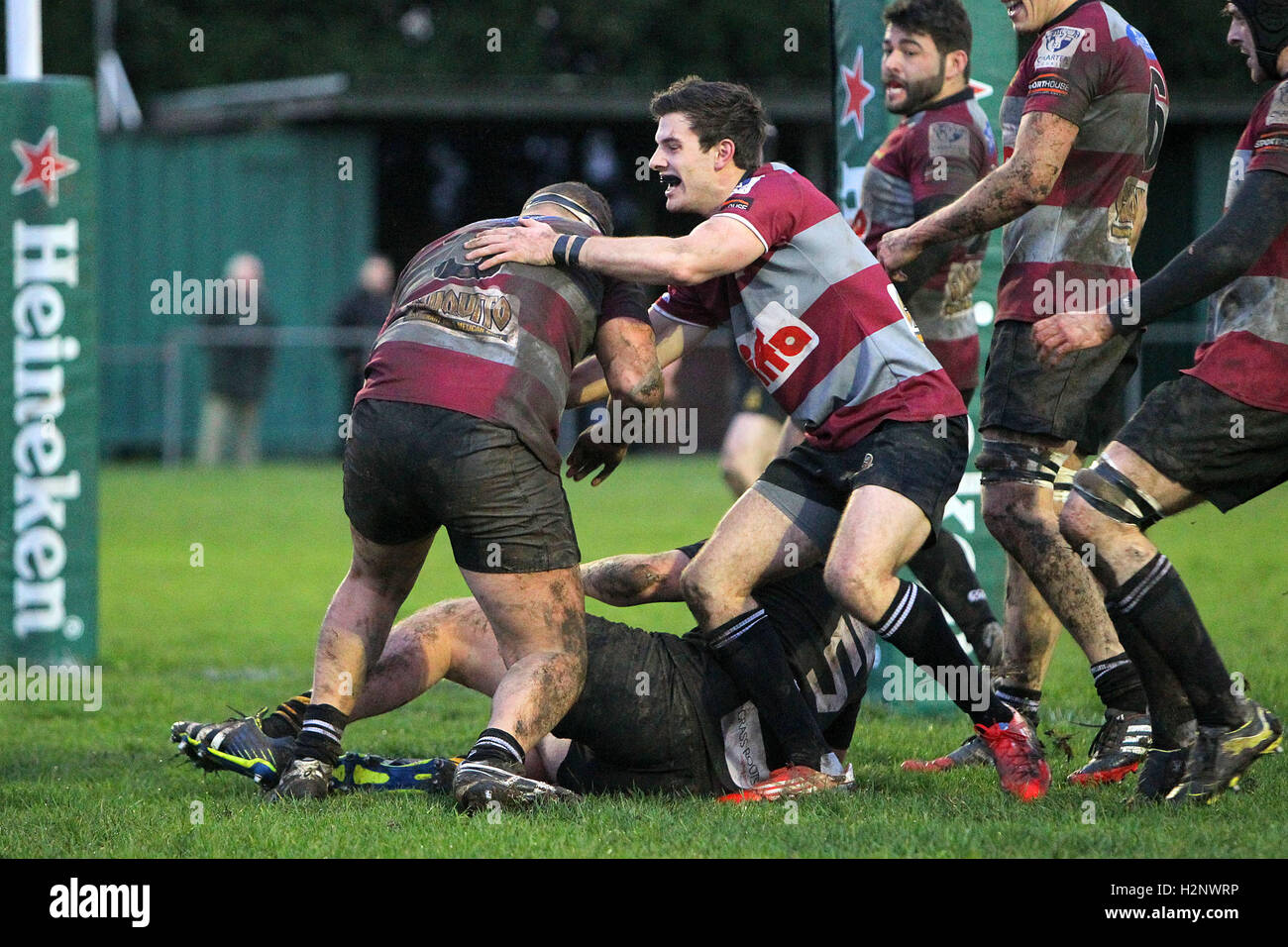 Barking go over for a first half try and celebrate - Barking RFC vs ...
