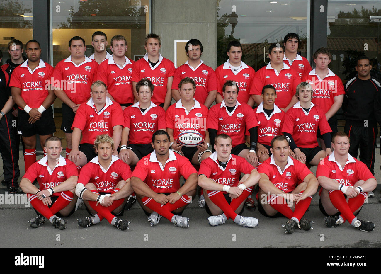 Hartpury players and staff line up for a pre-match team picture ...