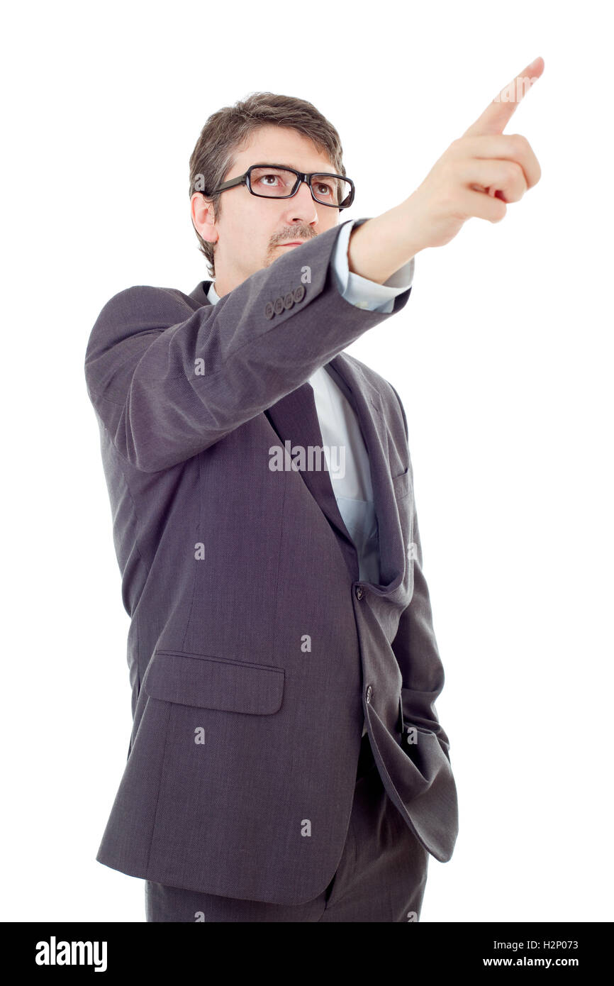 young business man pointing, isolated on white Stock Photo - Alamy