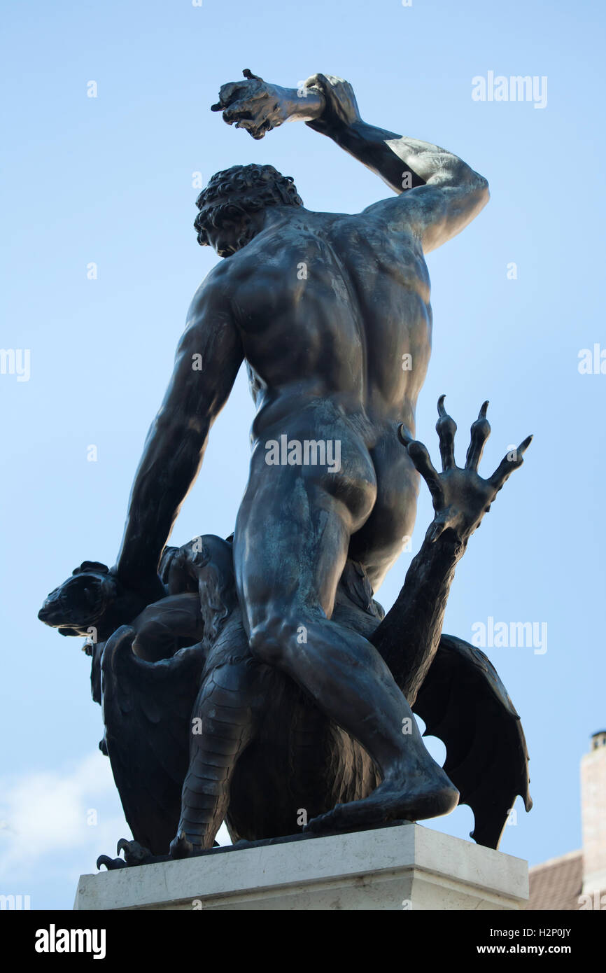 Hercules and the Lernaean Hydra. Bronze statue by Dutch mannerist ...
