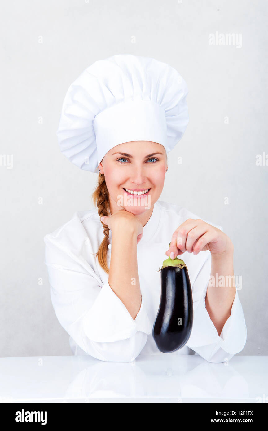 beautiful young chef woman prepare and decorating tasty food vegetable ...