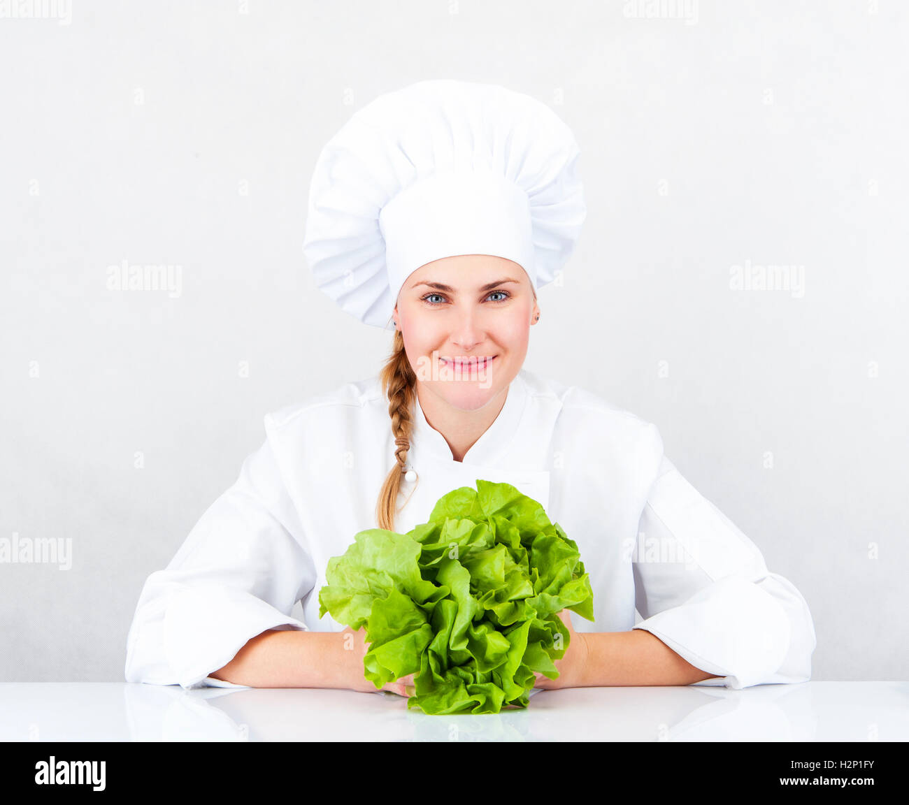 beautiful young chef woman prepare and decorating tasty food vegetable ...