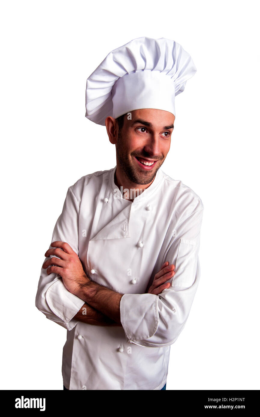 Male chef portrait smiling against white background Stock Photo - Alamy