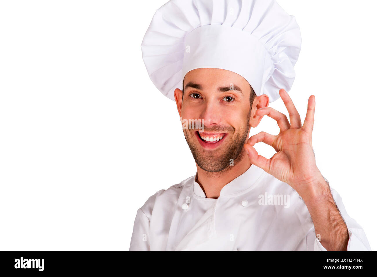 Professional chef man. Isolated over white background. Showing perfect ...