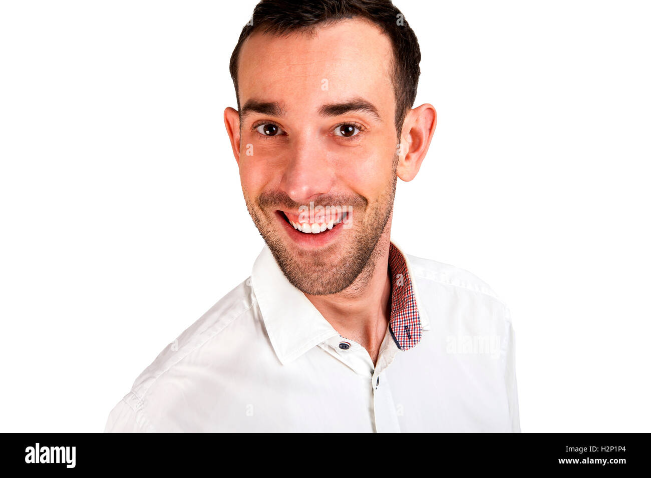Portrait of a smart young man standing with white background Stock ...