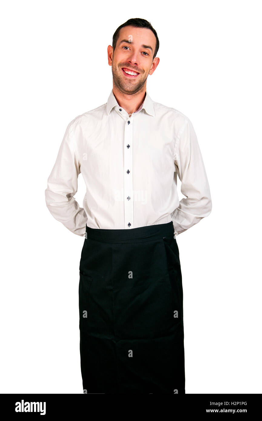 Waiter man isoleted over white background, smiling Stock Photo - Alamy