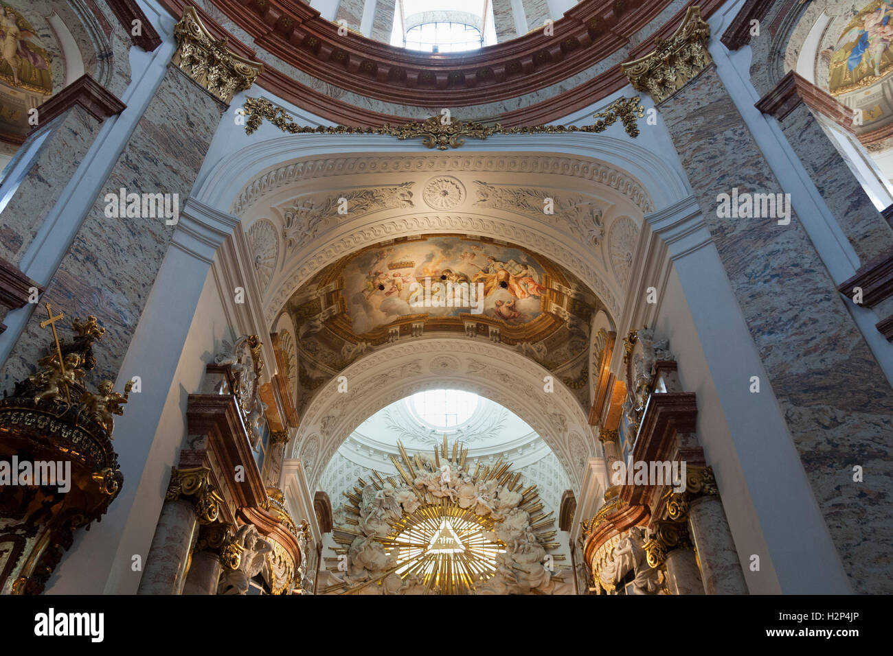 Interior of Karlskirche, St. Charles's Church, in Vienna Stock Photo ...