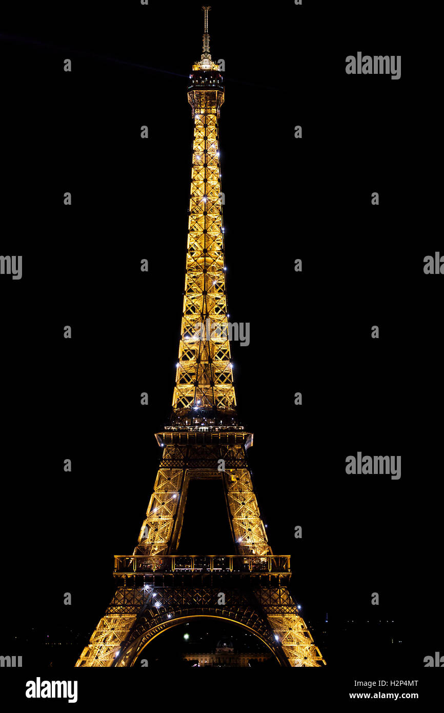 Illuminated Eiffel Tower, Paris, at night Stock Photo - Alamy