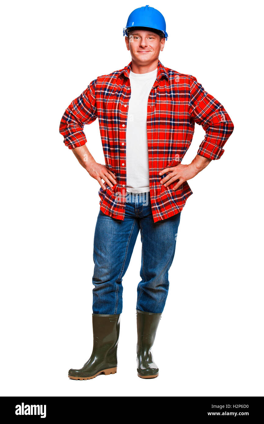 Engineer in helmet blue Cut Out Stock Images & Pictures - Alamy