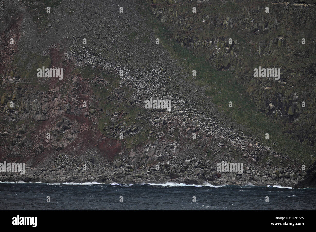 Detail of Latrabjarg cliffs showing nesting sites of sea birds ...