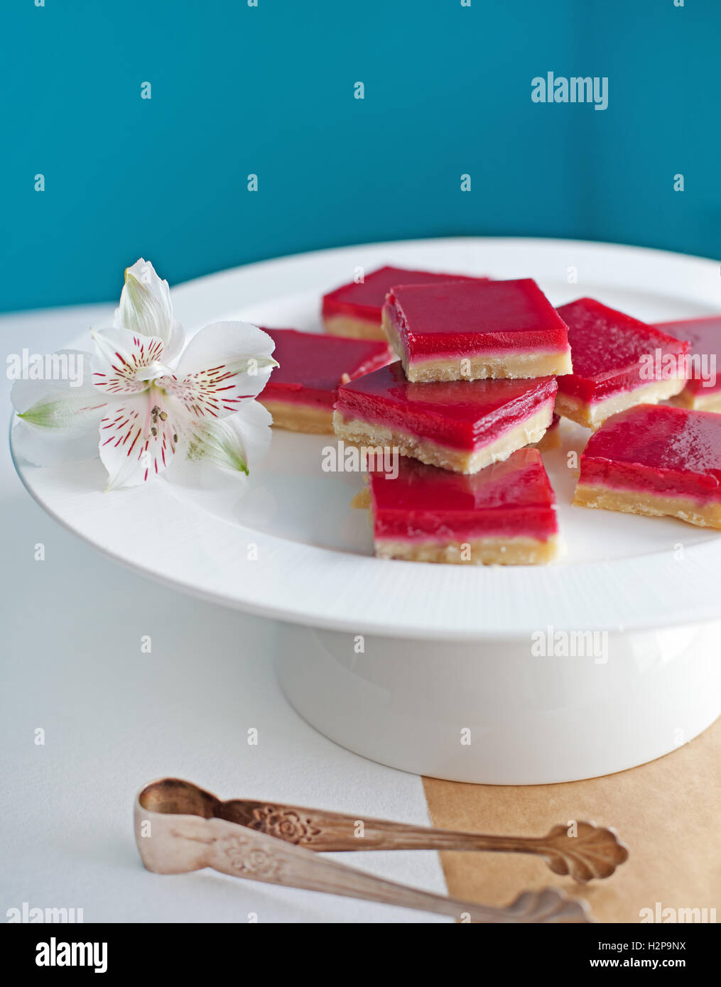 Raspberry shortcrust layered pastry squares Stock Photo - Alamy