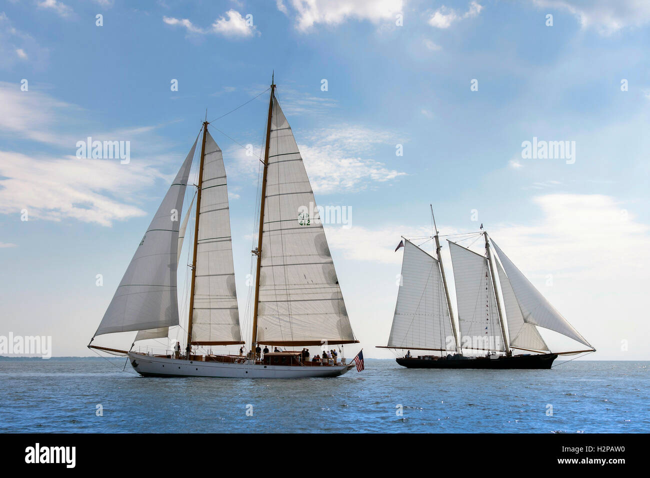 The U.S. Naval Academy training sailboat Summerwind, left, sails to ...