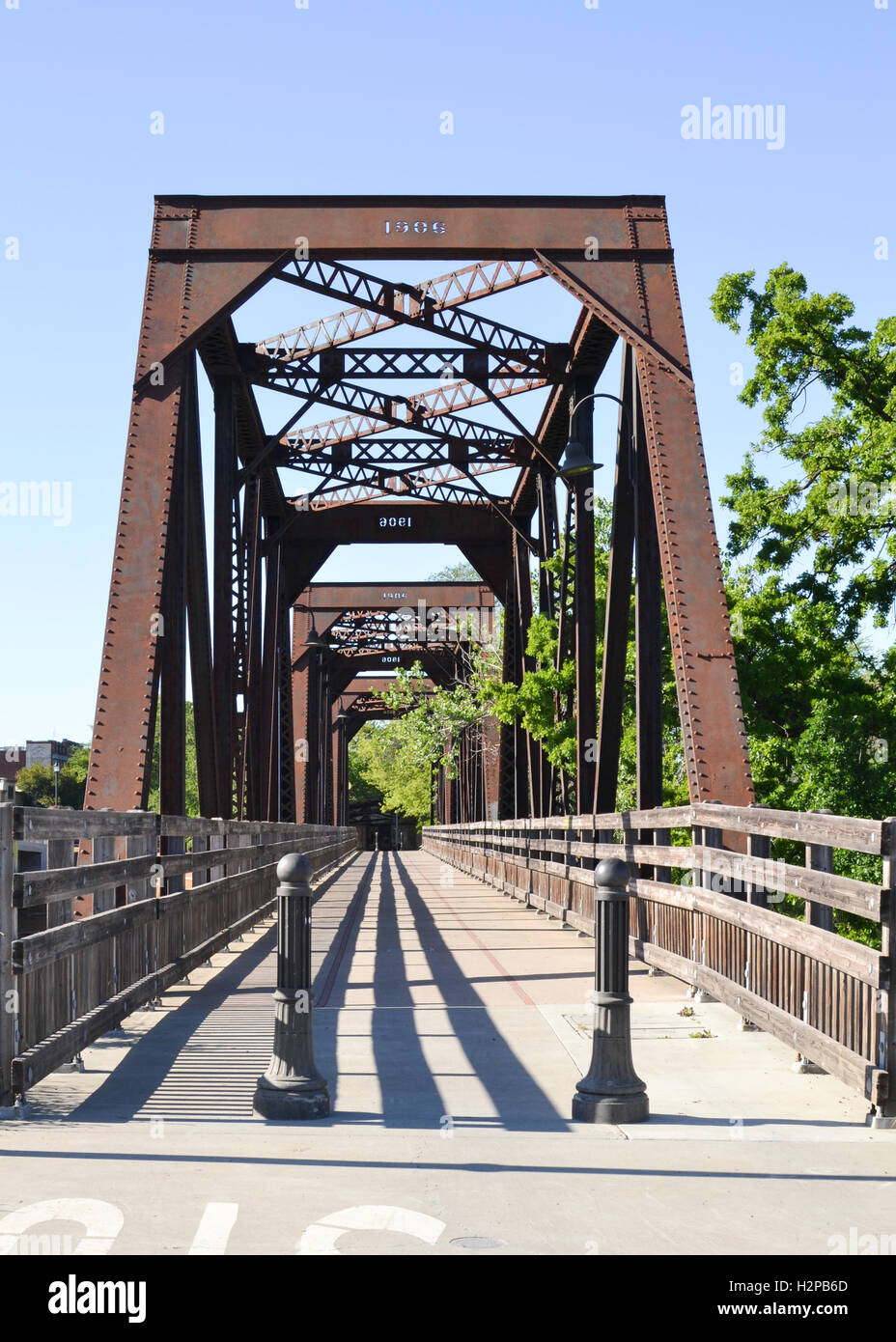Entrance of Winters Historic railway Trestle Train Bridge viewed from ...