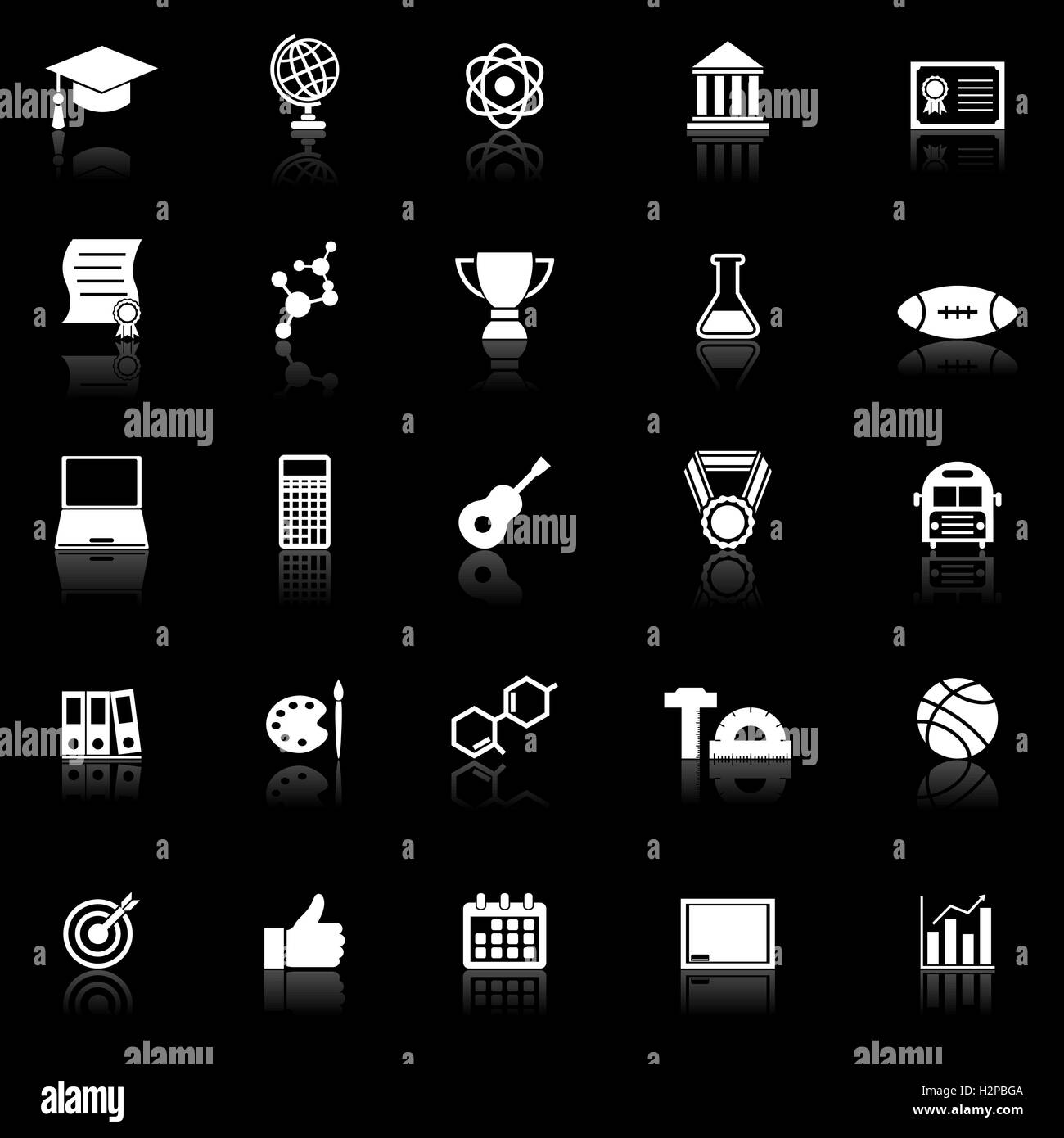 College icons with reflect on black background, stock vector Stock ...