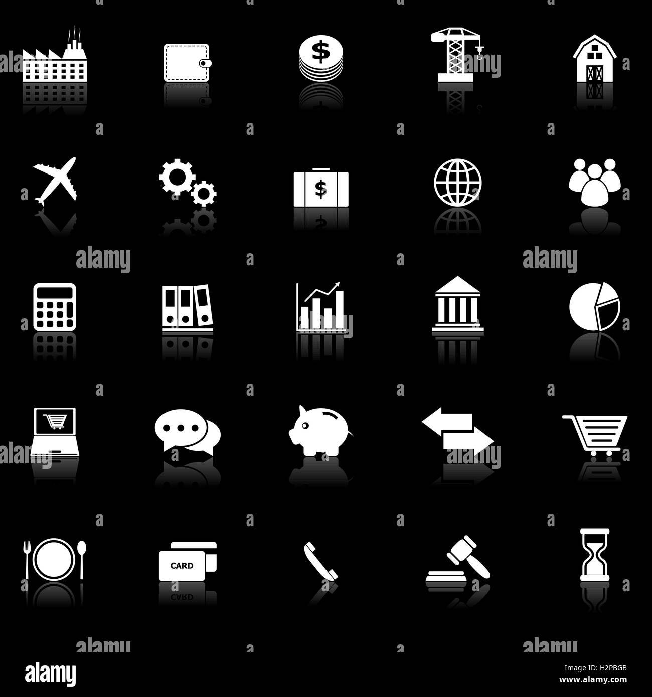 Economy icons with reflect on black background, stock vector Stock ...