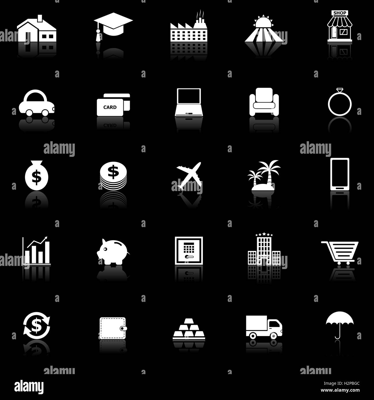 Loan icons with reflect on black background, stock vector Stock Vector ...