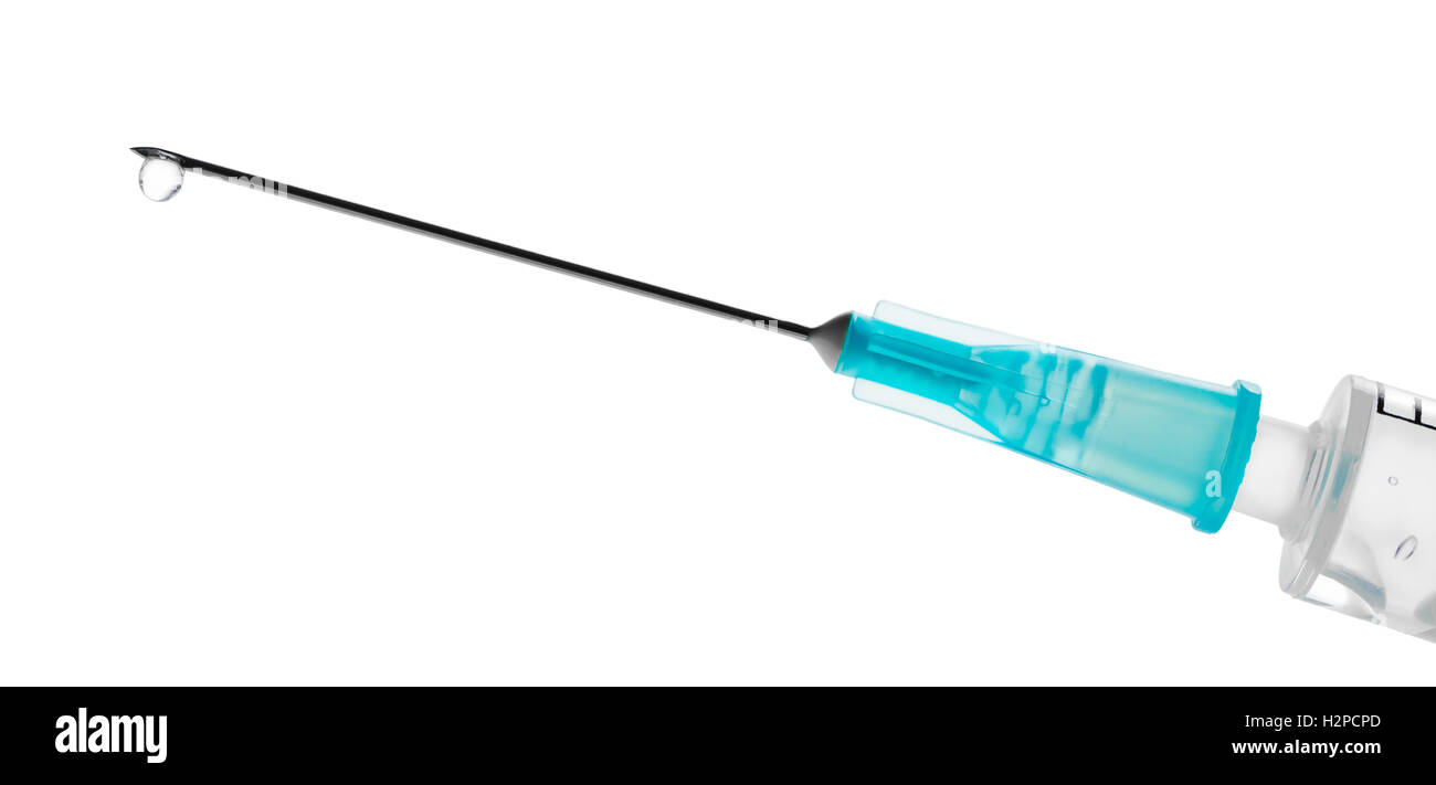 Medical syringe needle closeup on a white background Stock Photo - Alamy