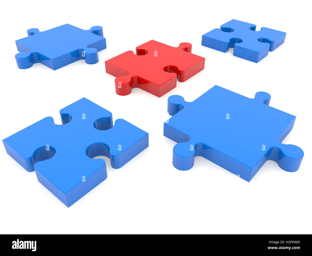 Puzzle pieces in blue with one red missing between Stock Photo - Alamy