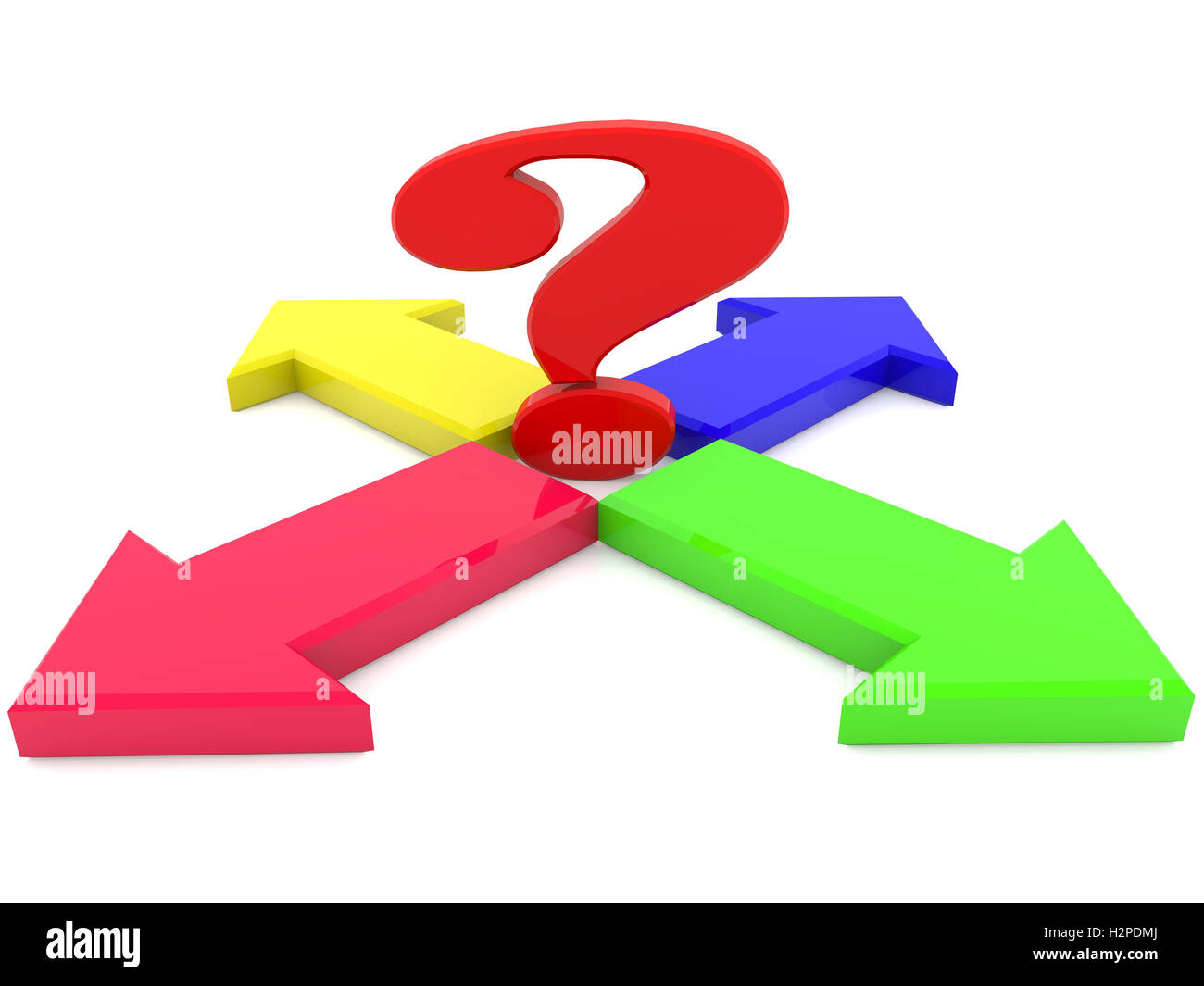 Arrows and question mark on white Stock Photo - Alamy