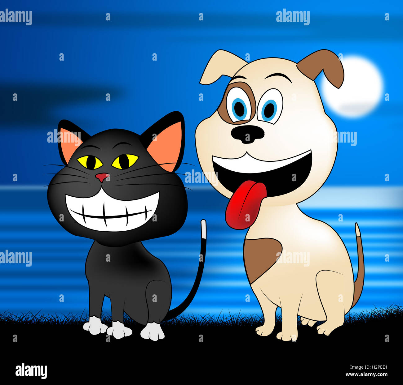 Nighttime Pets Showing Domestic Dog And Cat Stock Photo - Alamy