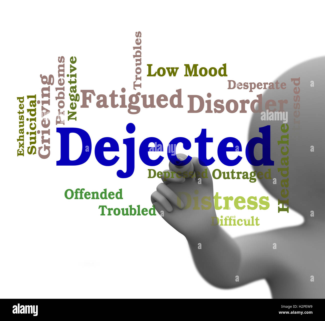 Dejected Word Indicating Gloomy Melancholy 3d Rendering Stock Photo - Alamy