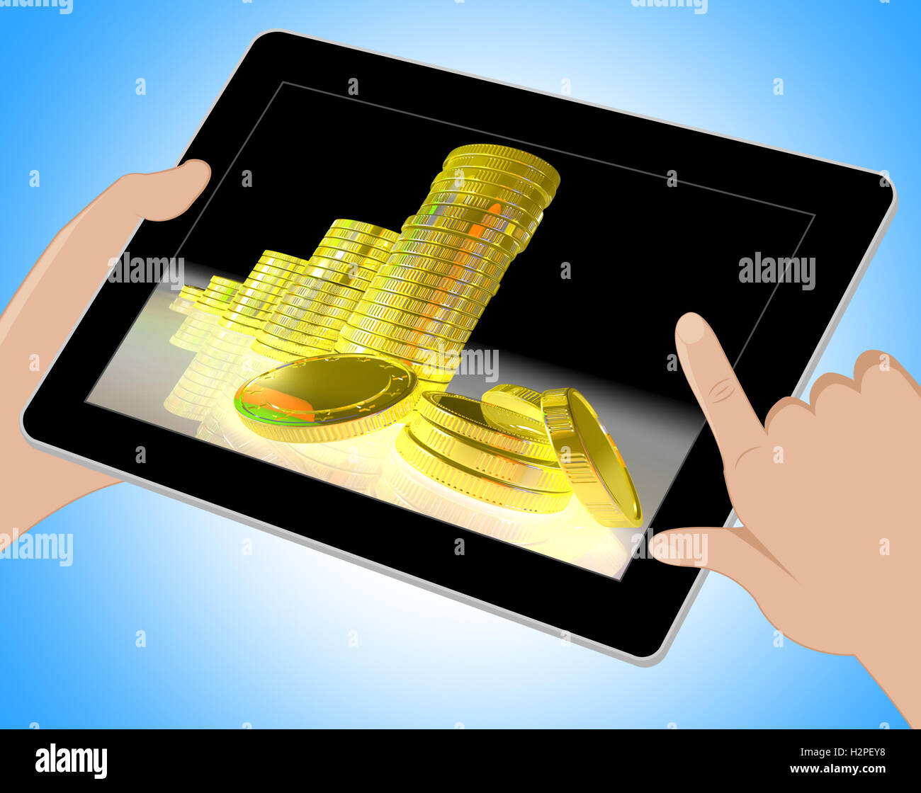 Pile Of Coins Showing Successful Business Or Profits Tablet Stock Photo ...