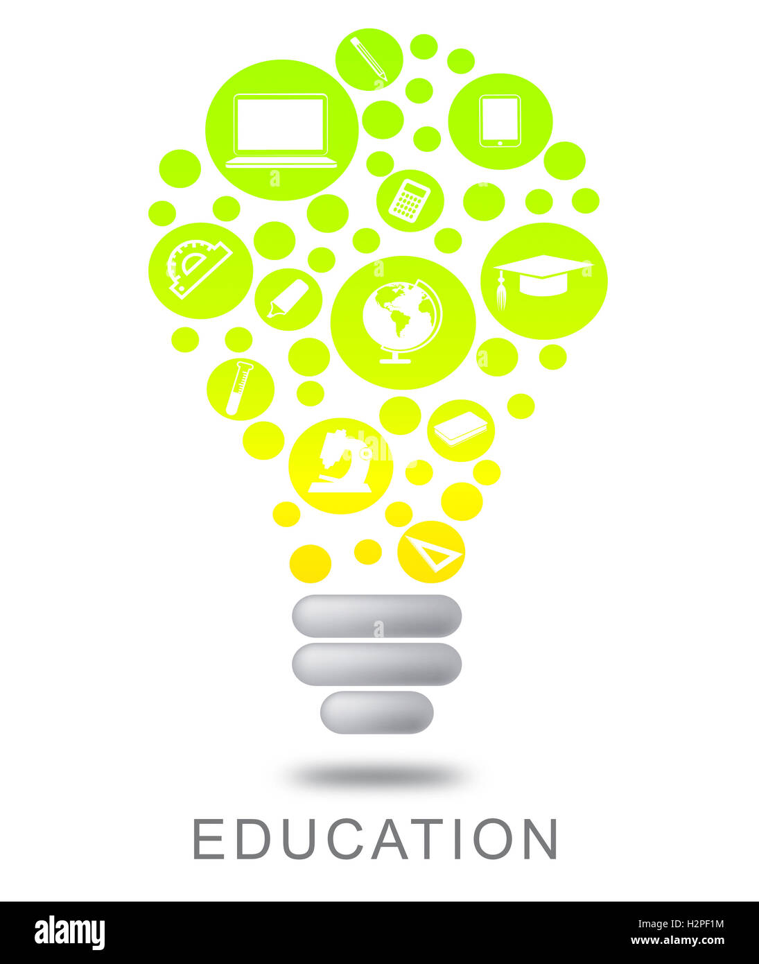 Education Lightbulb Showing Power Source And Learned Stock Photo - Alamy