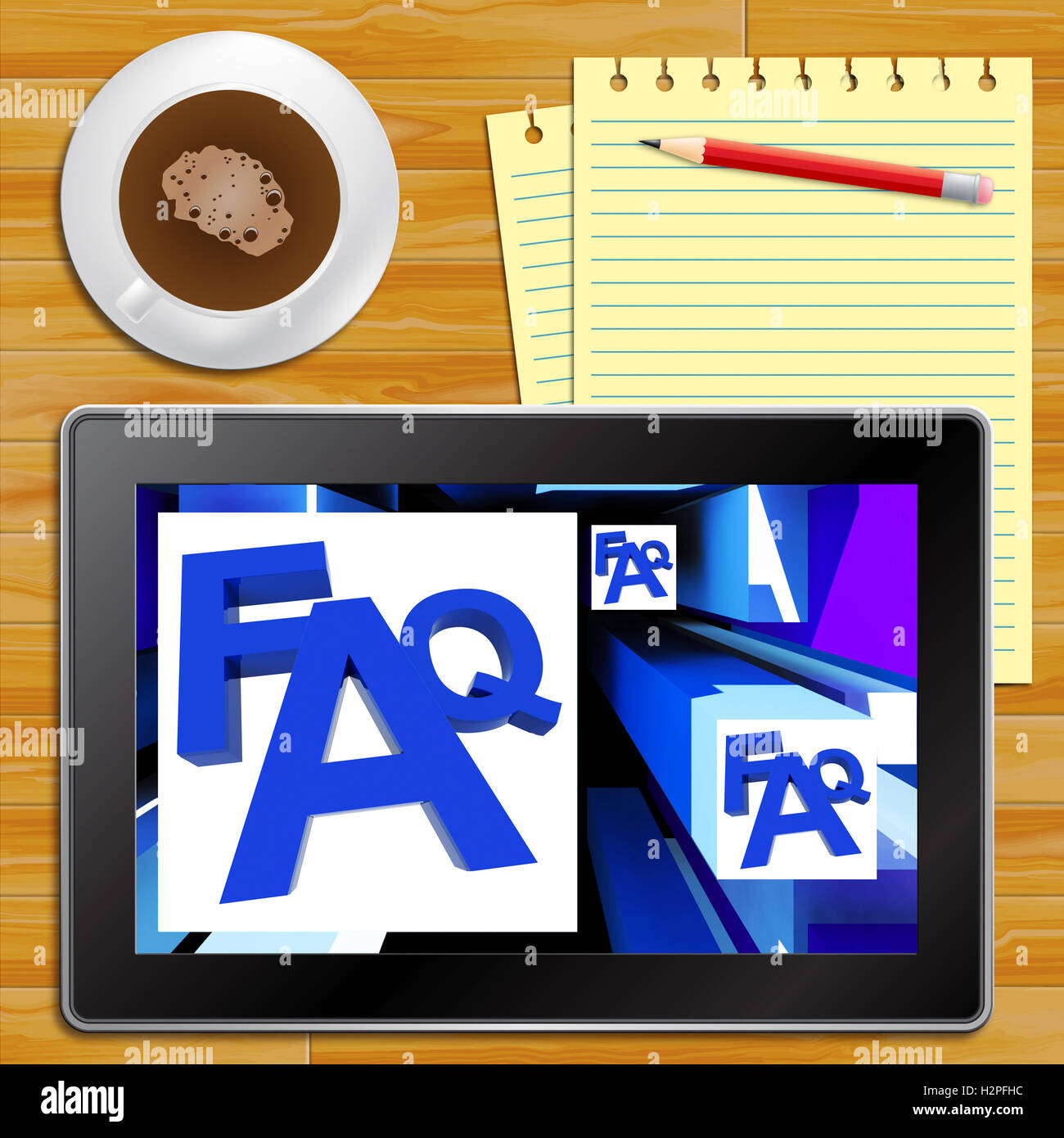 FAQ On Cubes Shows Advice And Inquiries Tablet Stock Photo - Alamy