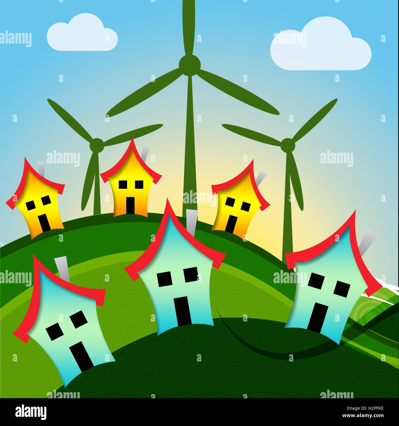 Wind Turbine Houses Representing Environmental Conservation And ...