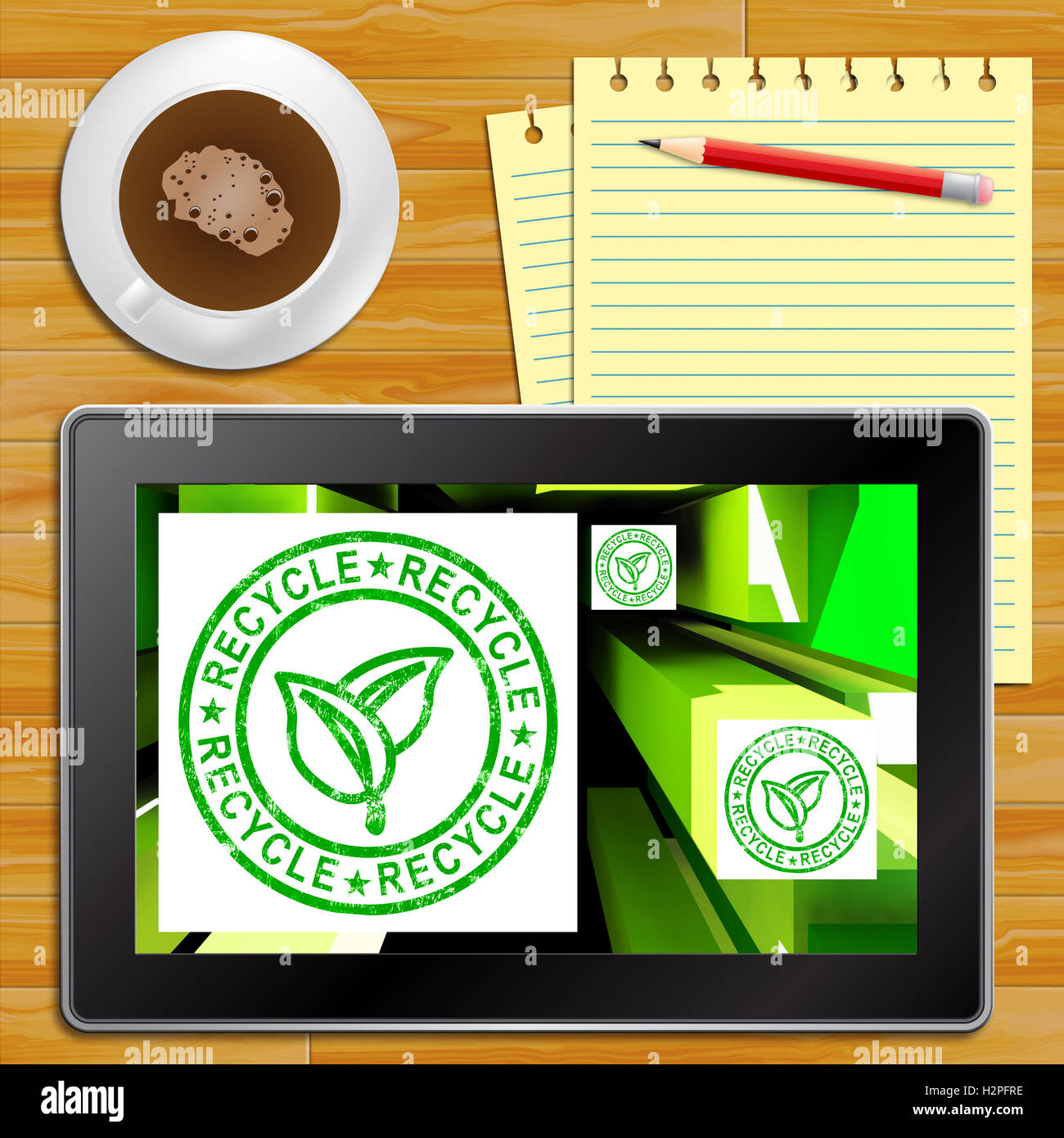 Recycle On Cubes Showing Ecological Care And Protection Tablet Stock ...