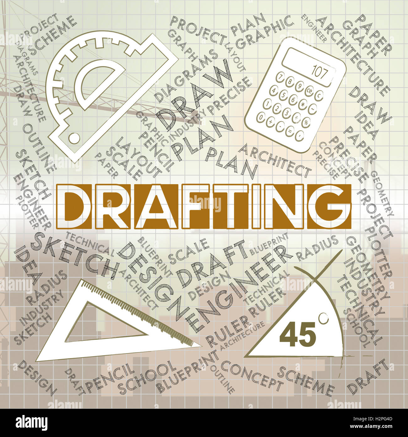 Drafting Words Representing Blueprint Plan And Design Stock Photo - Alamy