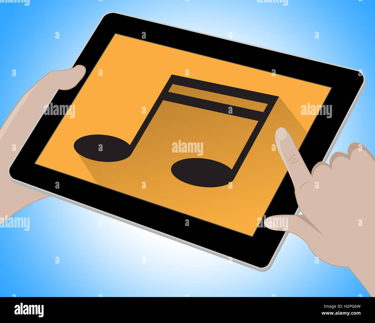 Music On Tablet Indicating Songs 3d Illustration Stock Photo - Alamy
