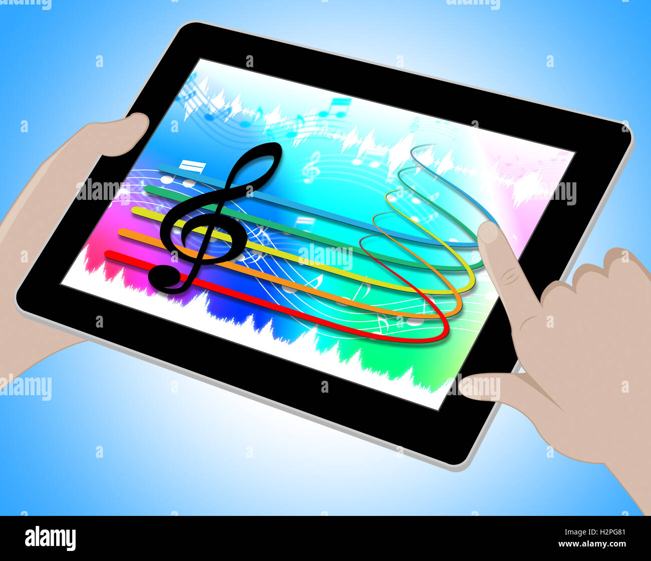 Music Tablet Online Indicating Soundtracks 3d Illustration Stock Photo ...